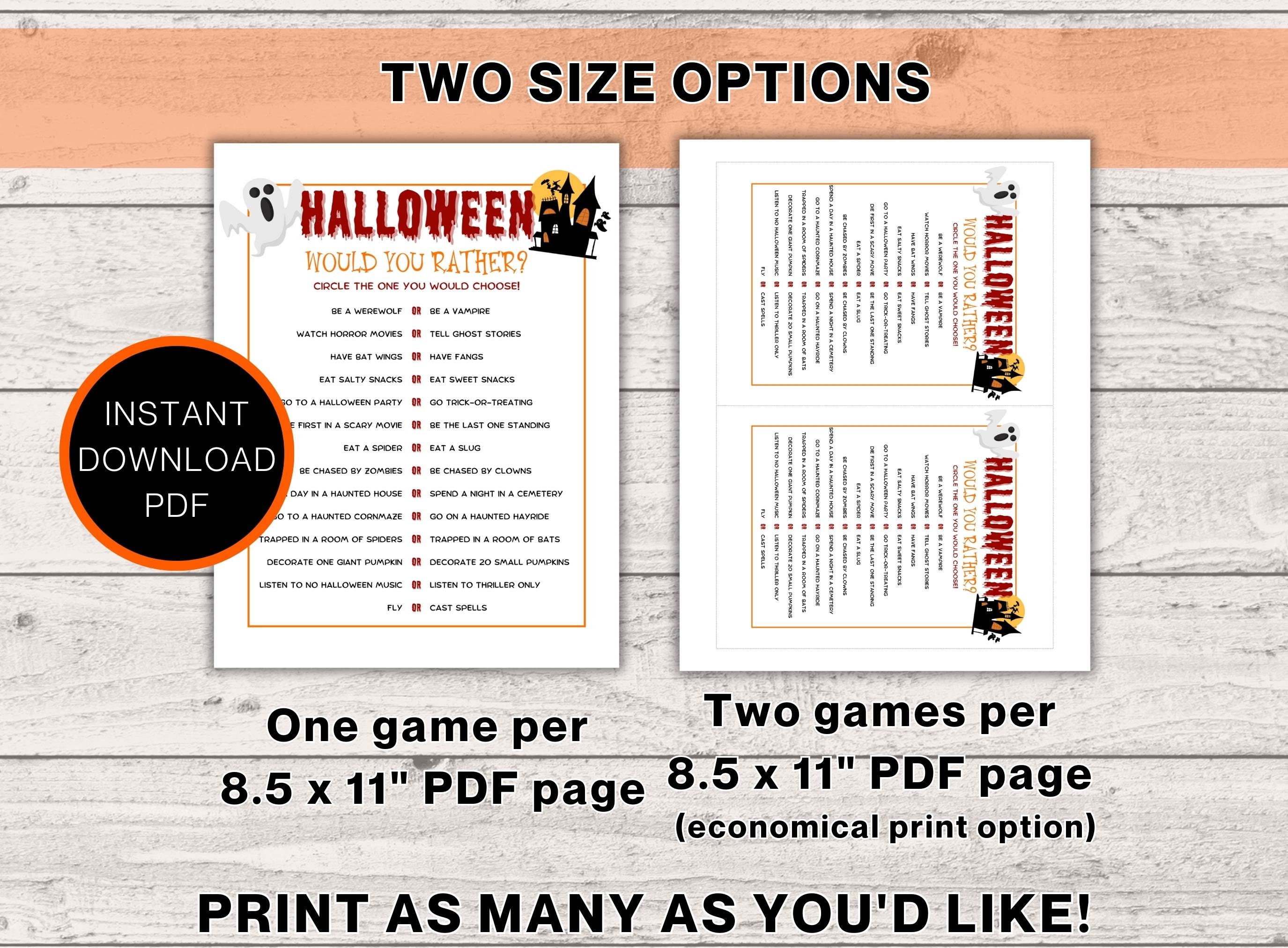 Halloween Would You Rather Printable Game, This or That Activity for a ...