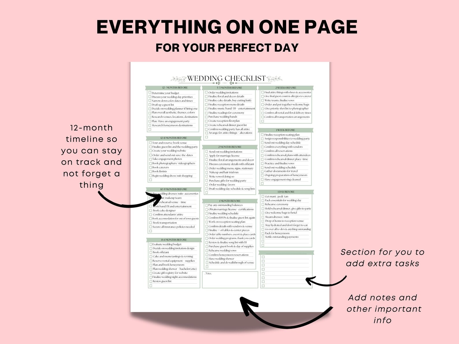 12 Month Wedding Checklist Printable Template, Wedding Planning Guide ...
