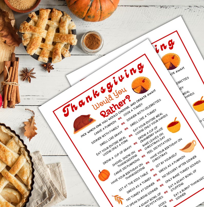 Thanksgiving Would You Rather Game, Thanksgiving Games Printable ...