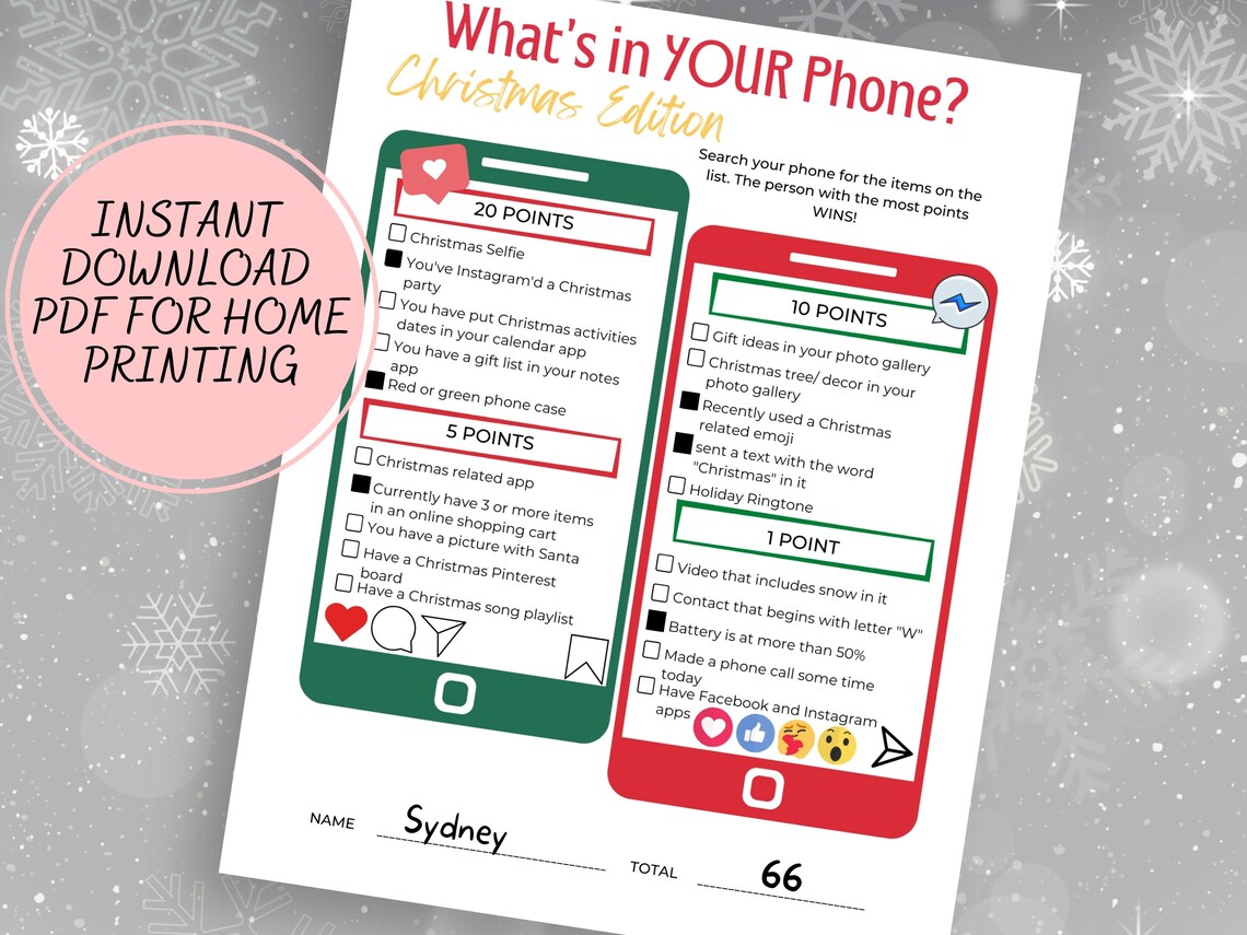 Christmas Whats in Your Phone Game, Printable Party Games, Christmas ...