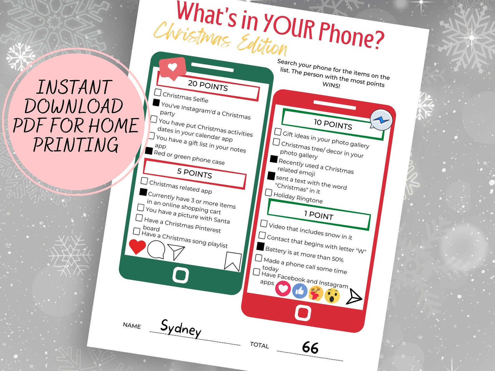 Christmas Whats in Your Phone Game, Printable Party Games, Christmas ...