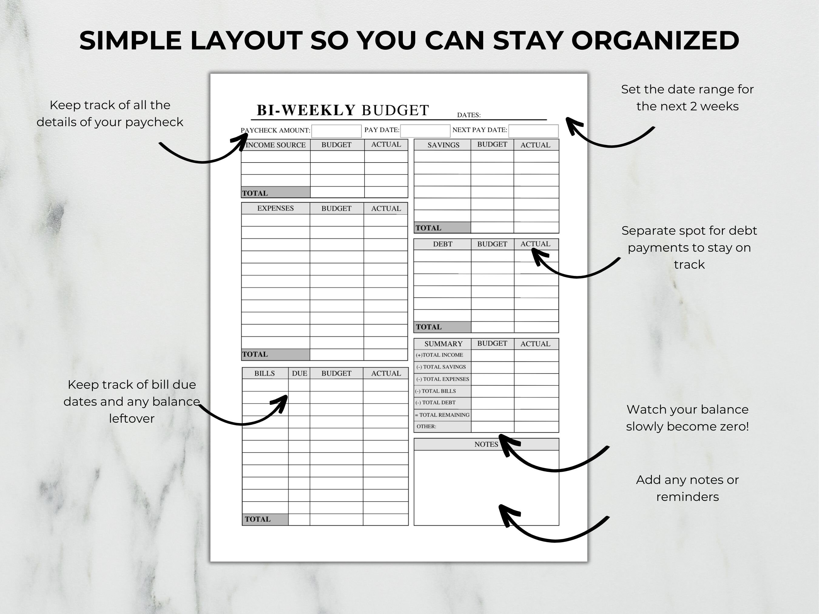 Biweekly Budget Tracker Fillable PDF, Budget Planner Printable, Debt ...