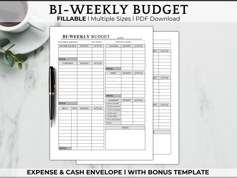 Biweekly Budget Tracker Fillable PDF, Budget Planner Printable, Debt ...