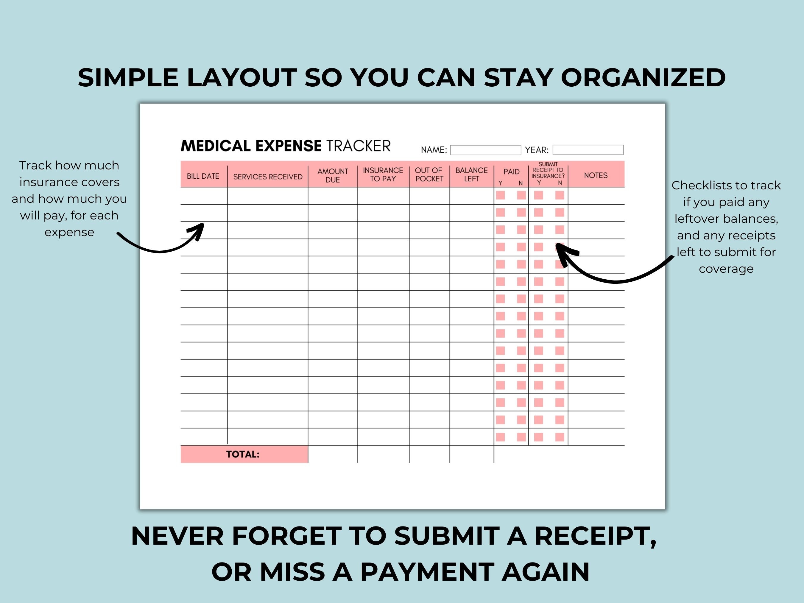 Medical Expense Tracker, Medical Bill Tracker, Medical Binder Printable ...