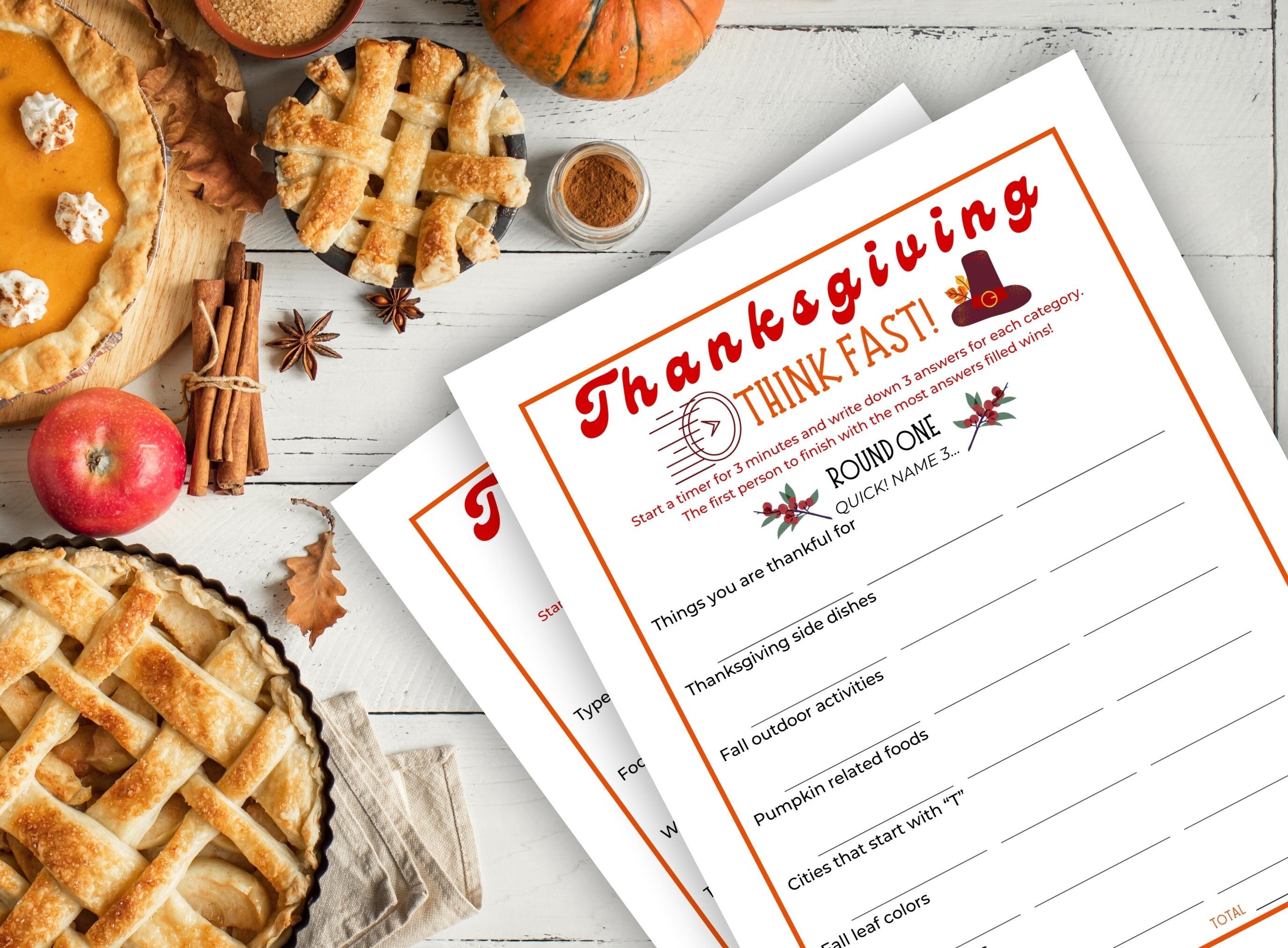 Thanksgiving Think Fast Game Printable, Friendsgiving Games, Trivia ...