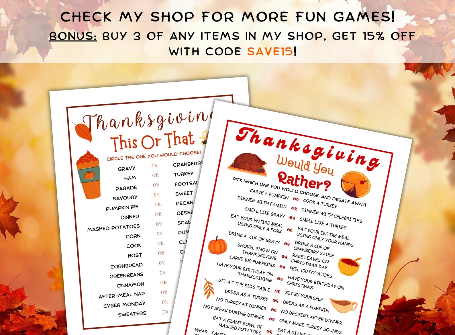 Thanksgiving Would You Rather Game, Thanksgiving Games Printable ...