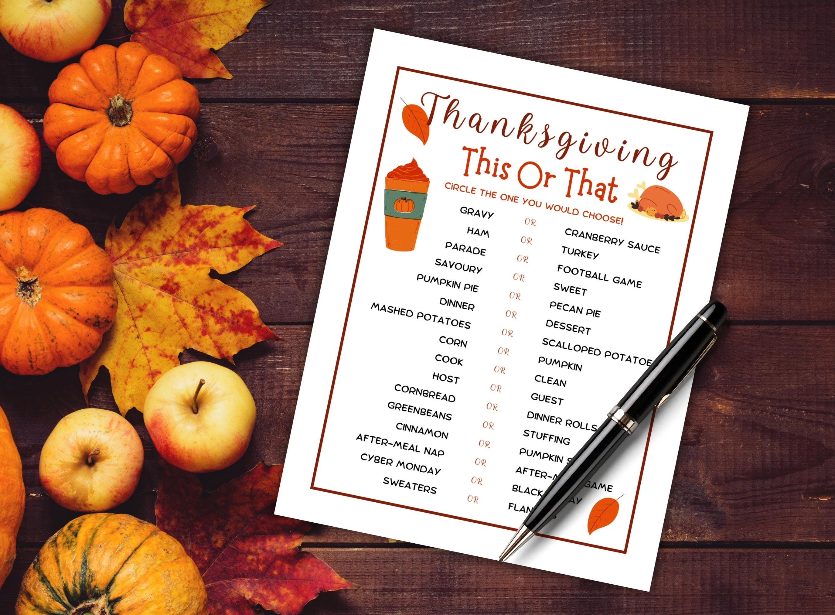 Thanksgiving This or That, Would You Rather Game, Friendsgiving Games ...