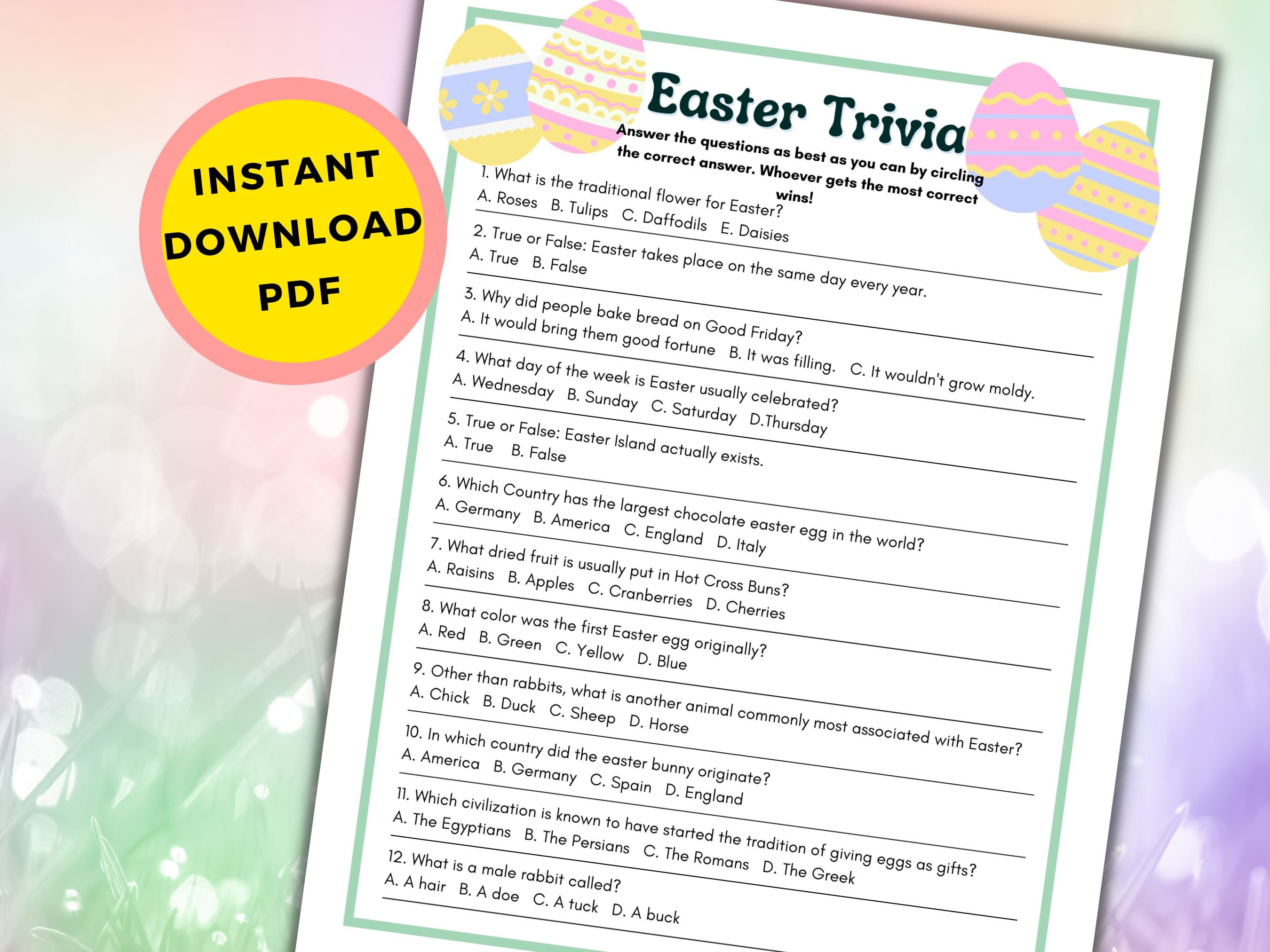 Easter Trivia Game, Printable Easter Games for Kids and Teens, Easter ...