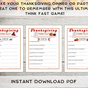Thanksgiving Think Fast Game Printable, Friendsgiving Games, Trivia ...