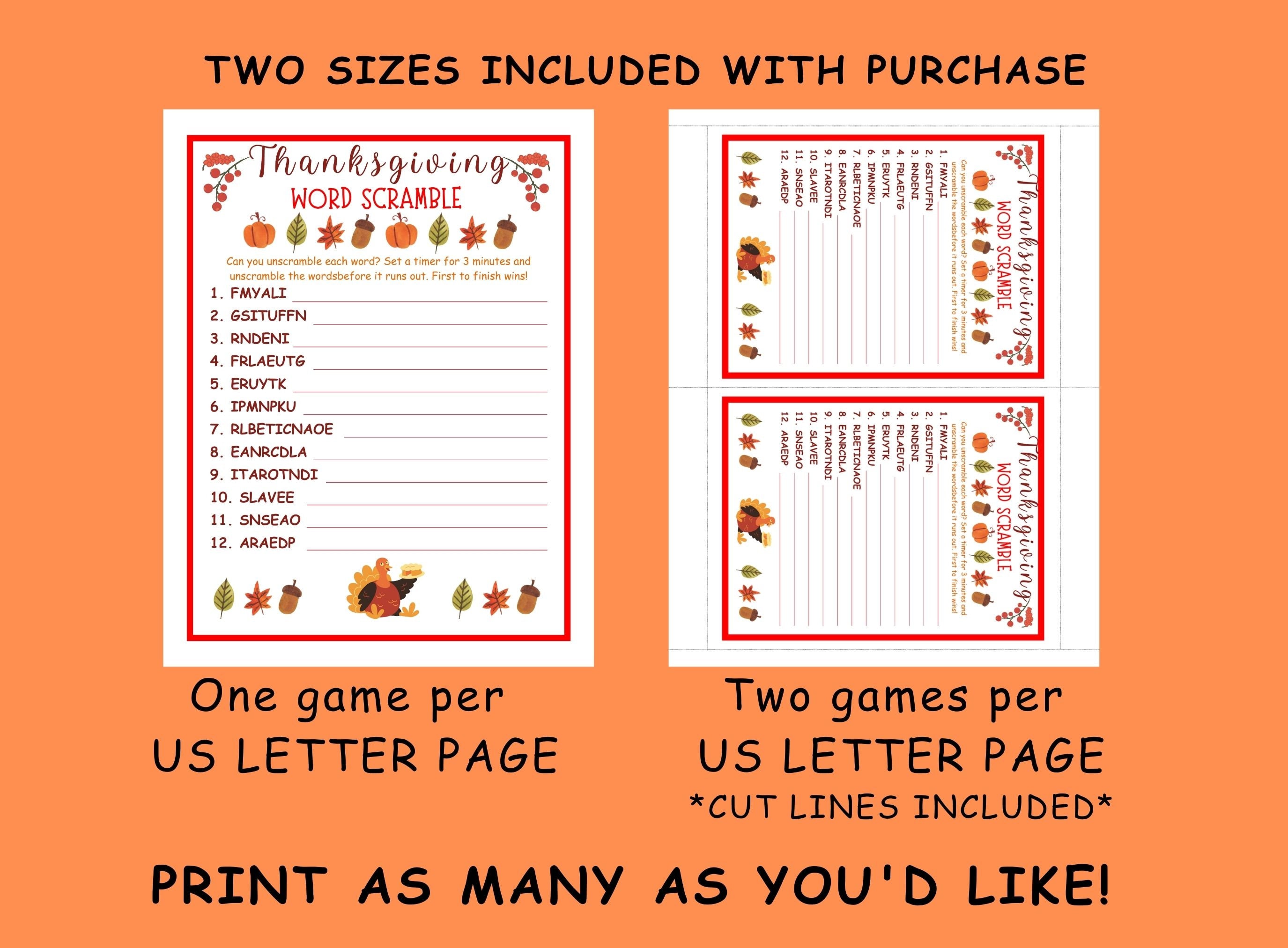 Thanksgiving Word Scramble, Thanksgiving Games Printable, Friendsgiving ...