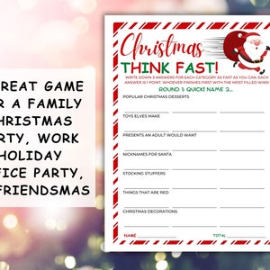 Think Fast Christmas Game, Christmas Trivia, Matching Game, Friendsmas ...
