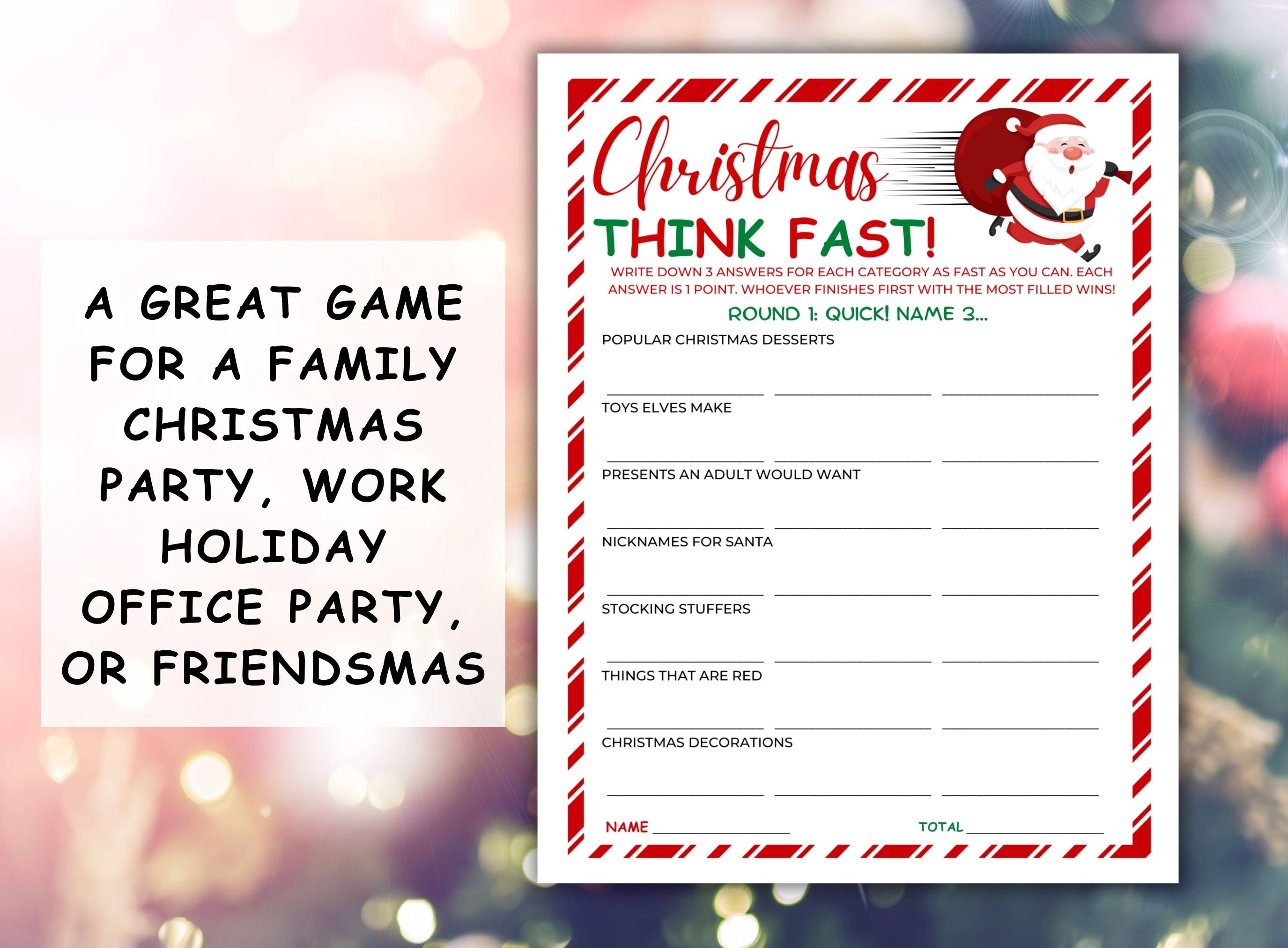 Think Fast Christmas Game, Christmas Trivia, Matching Game, Friendsmas ...