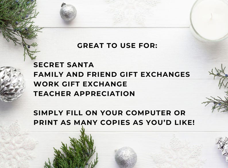Christmas Wish List, Secret Santa Survey, Gift Questionnaire, Gift ...