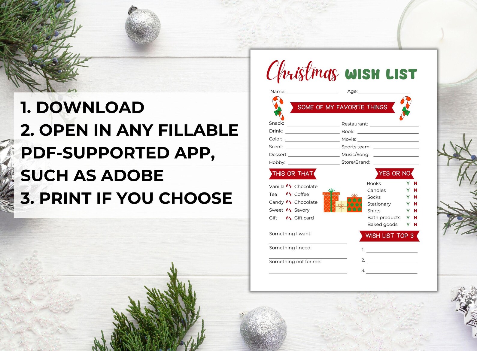 Christmas Wish List, Secret Santa Survey, Gift Questionnaire, Gift ...