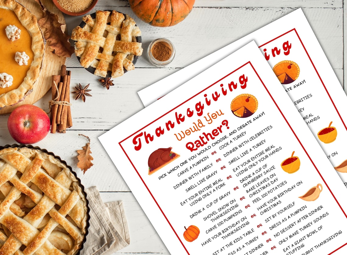 Thanksgiving Would You Rather Game, Thanksgiving Games Printable ...