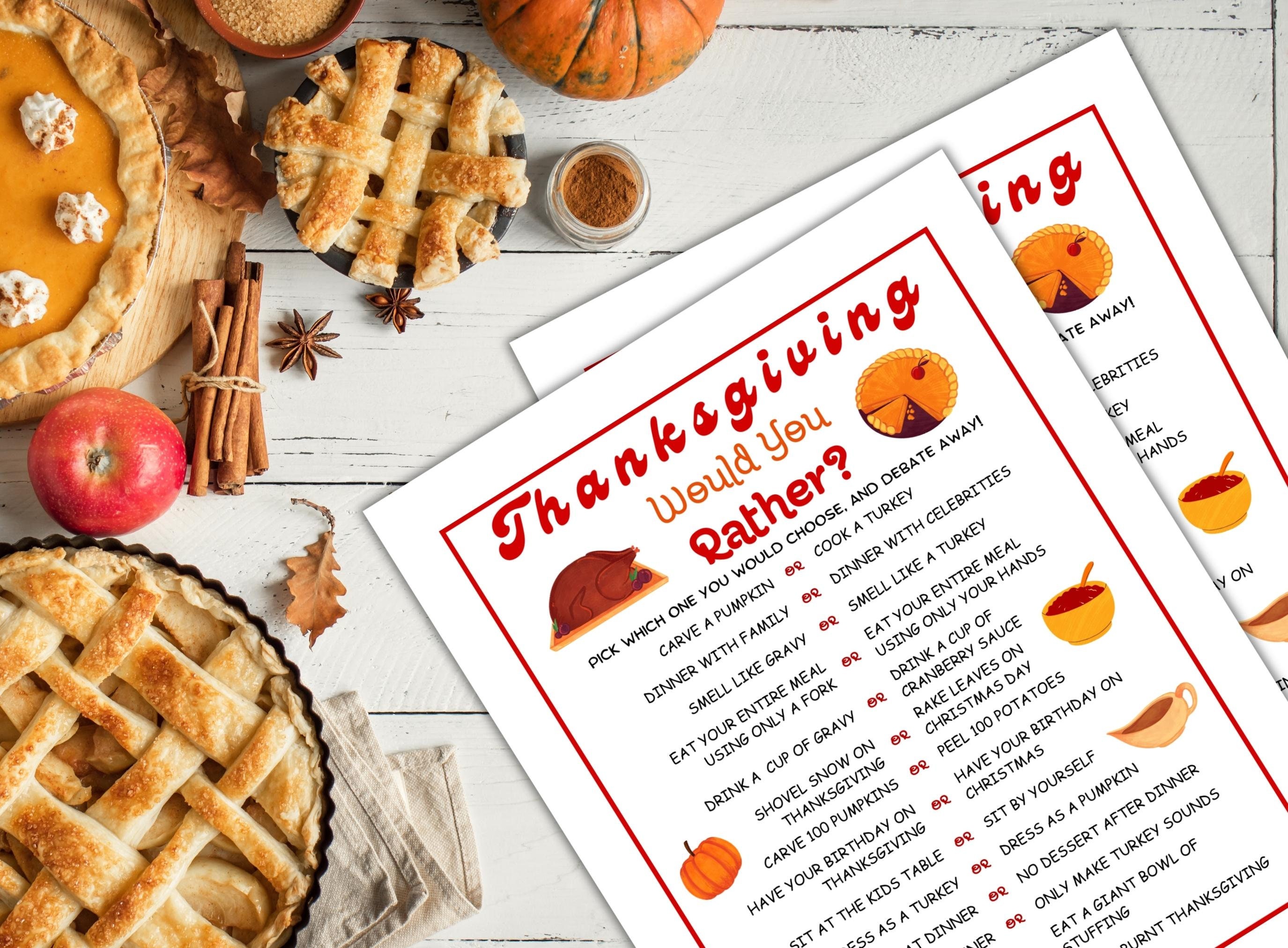 Thanksgiving Would You Rather Game, Thanksgiving Games Printable ...