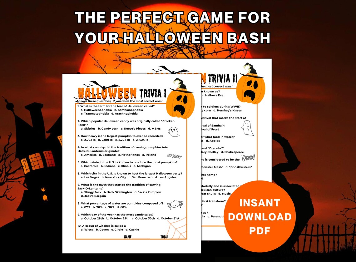 Halloween Trivia Printable Party Game, Halloween Party Games for Teens ...