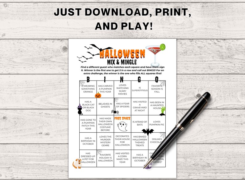 Halloween Mix and Mingle Bingo Printable, Find the Guest Game, Get to ...