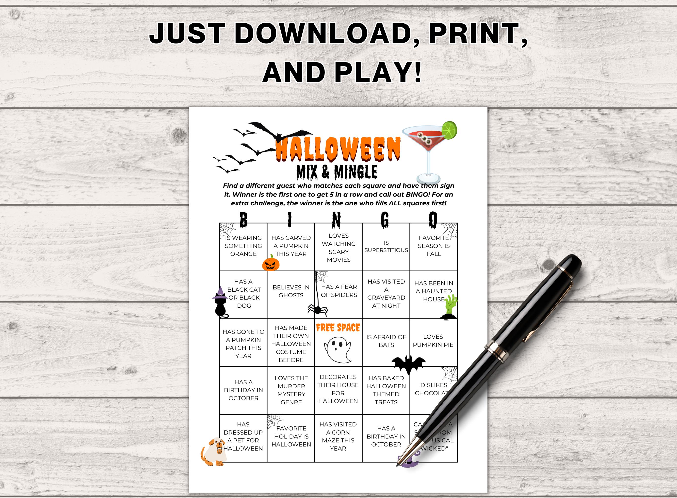 Halloween Mix and Mingle Bingo Printable, Find the Guest Game, Get to ...