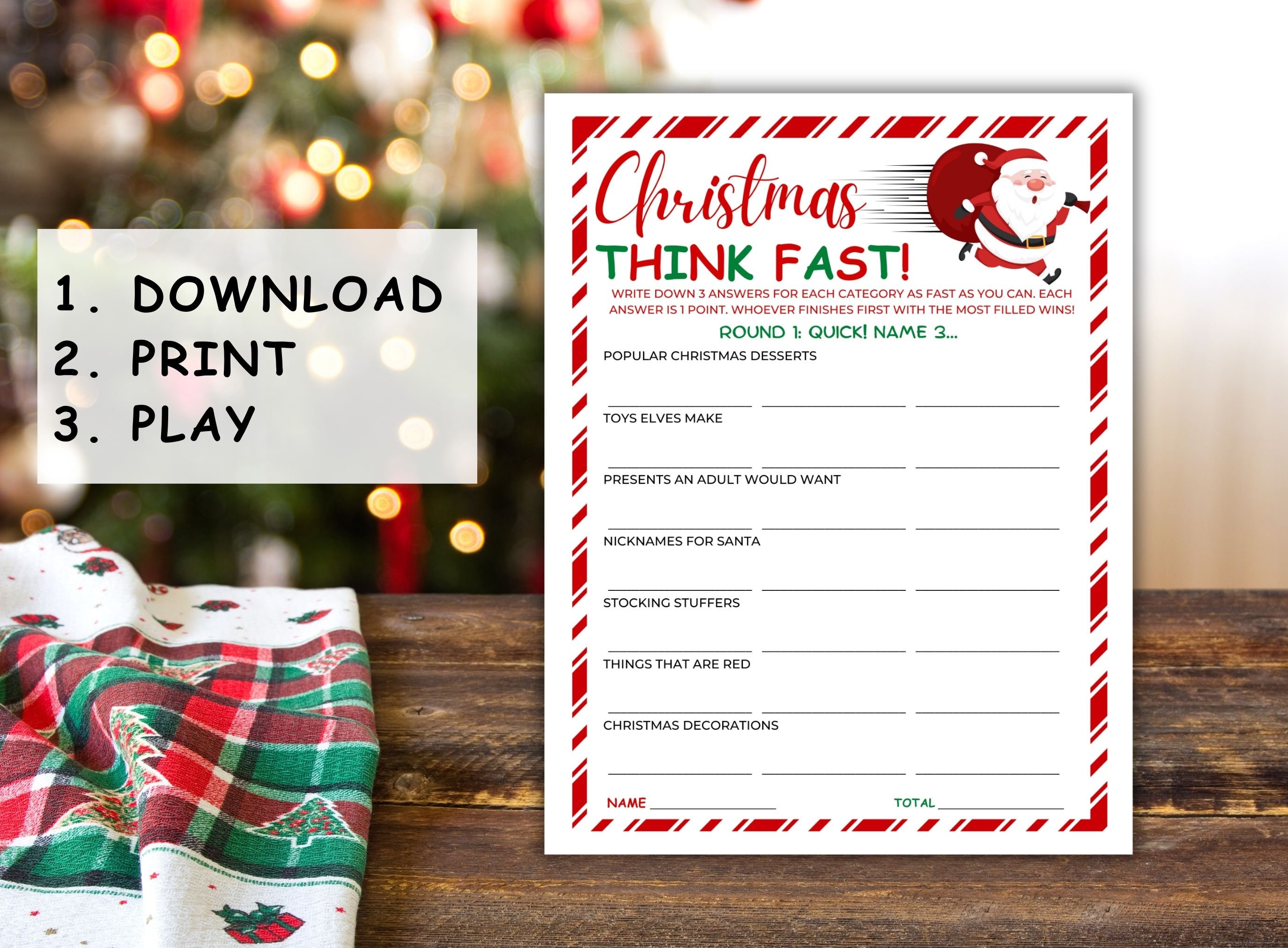 Think Fast Christmas Game, Christmas Trivia, Matching Game, Friendsmas ...