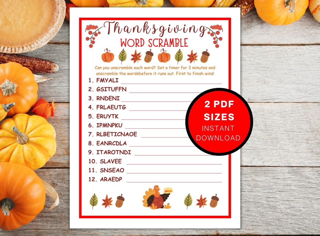 Thanksgiving Word Scramble, Thanksgiving Games Printable, Friendsgiving ...