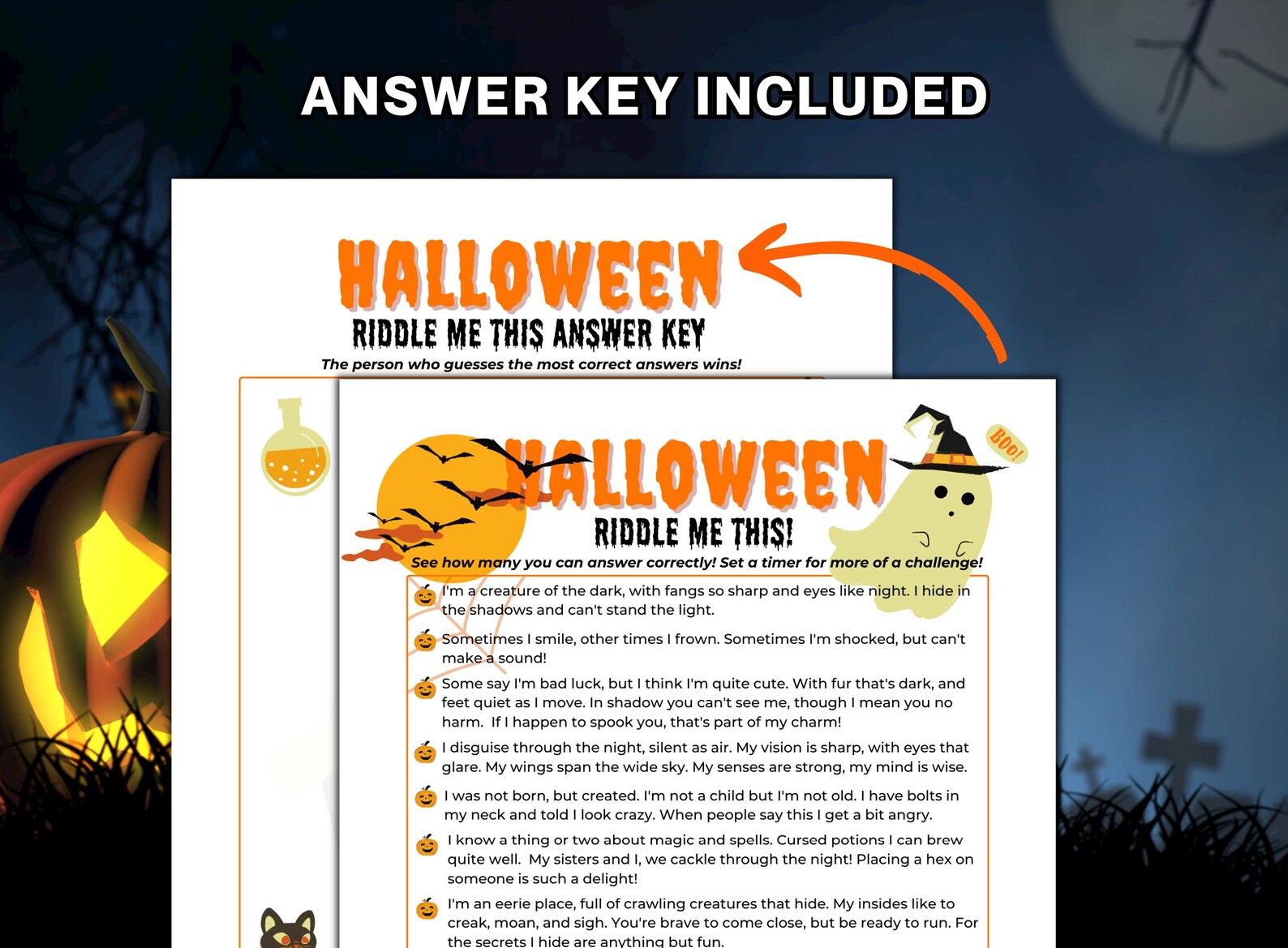 Halloween Riddle Me This Printable Game, Halloween Trivia Game, Fun ...