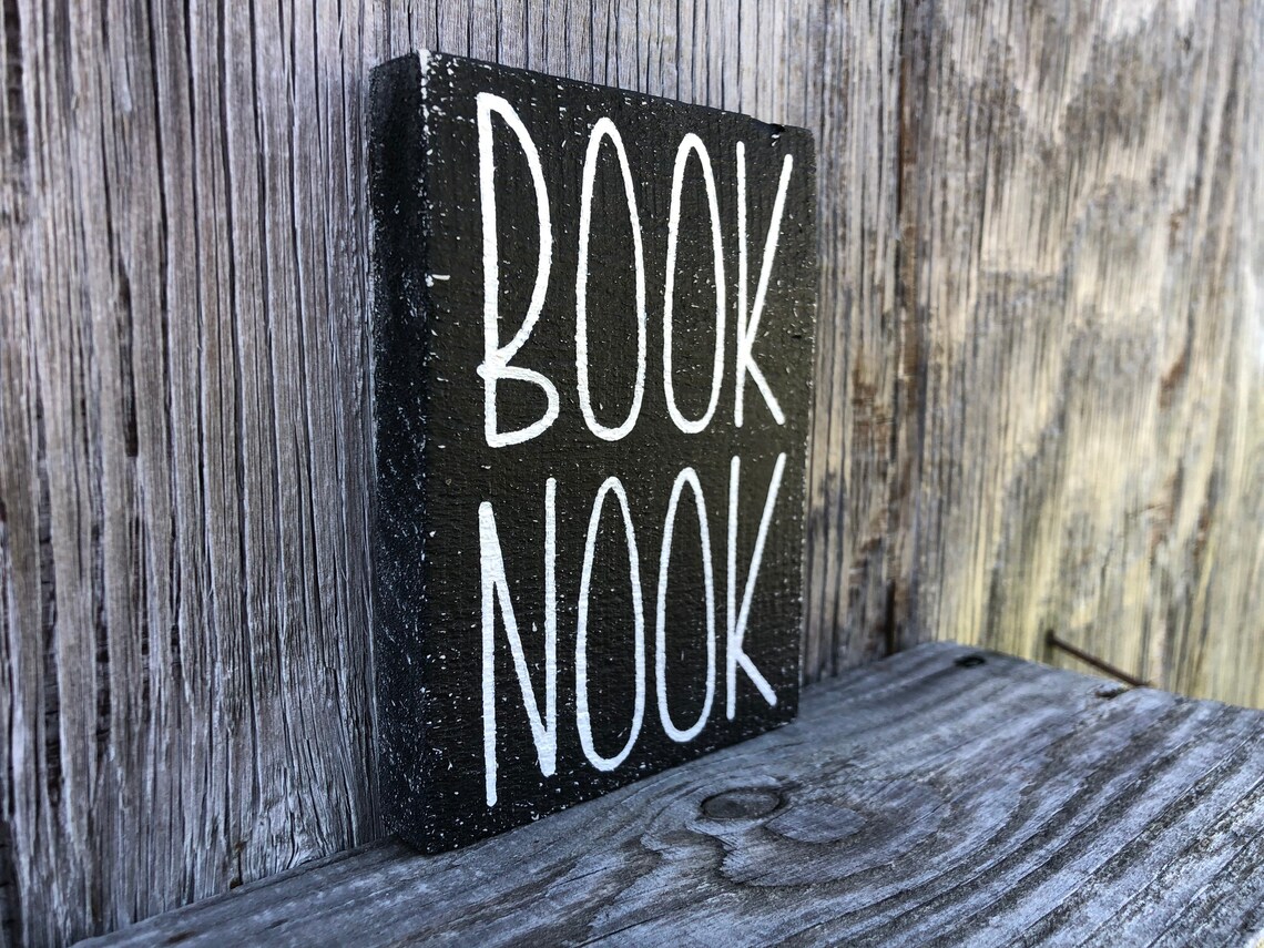 Book Nook Sign Library Sign Mini Painted Wood Sign Bookworm | Etsy