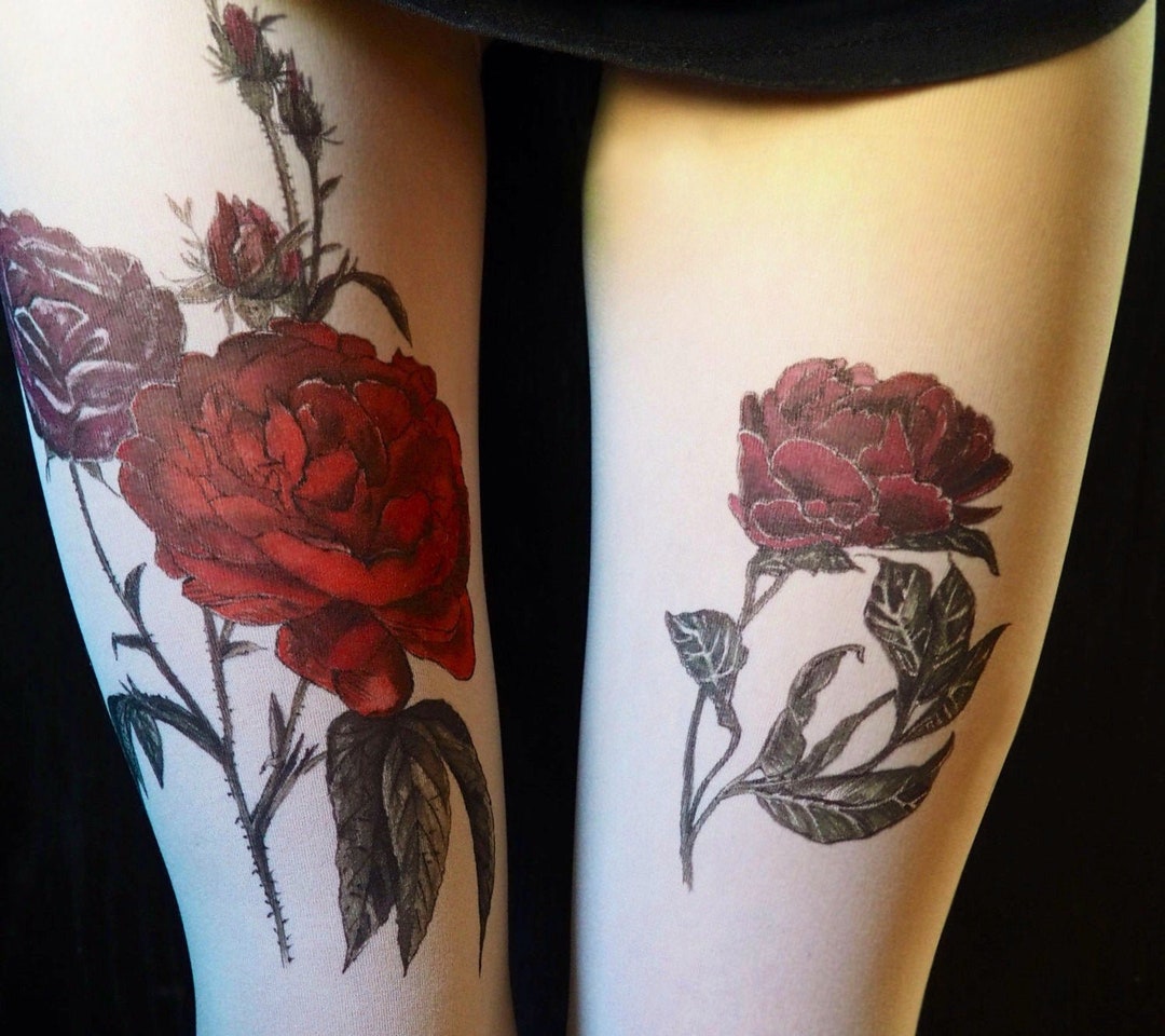 Roses Tattoo Tights - Unique Hand-painted Floral Pantyhose - Etsy