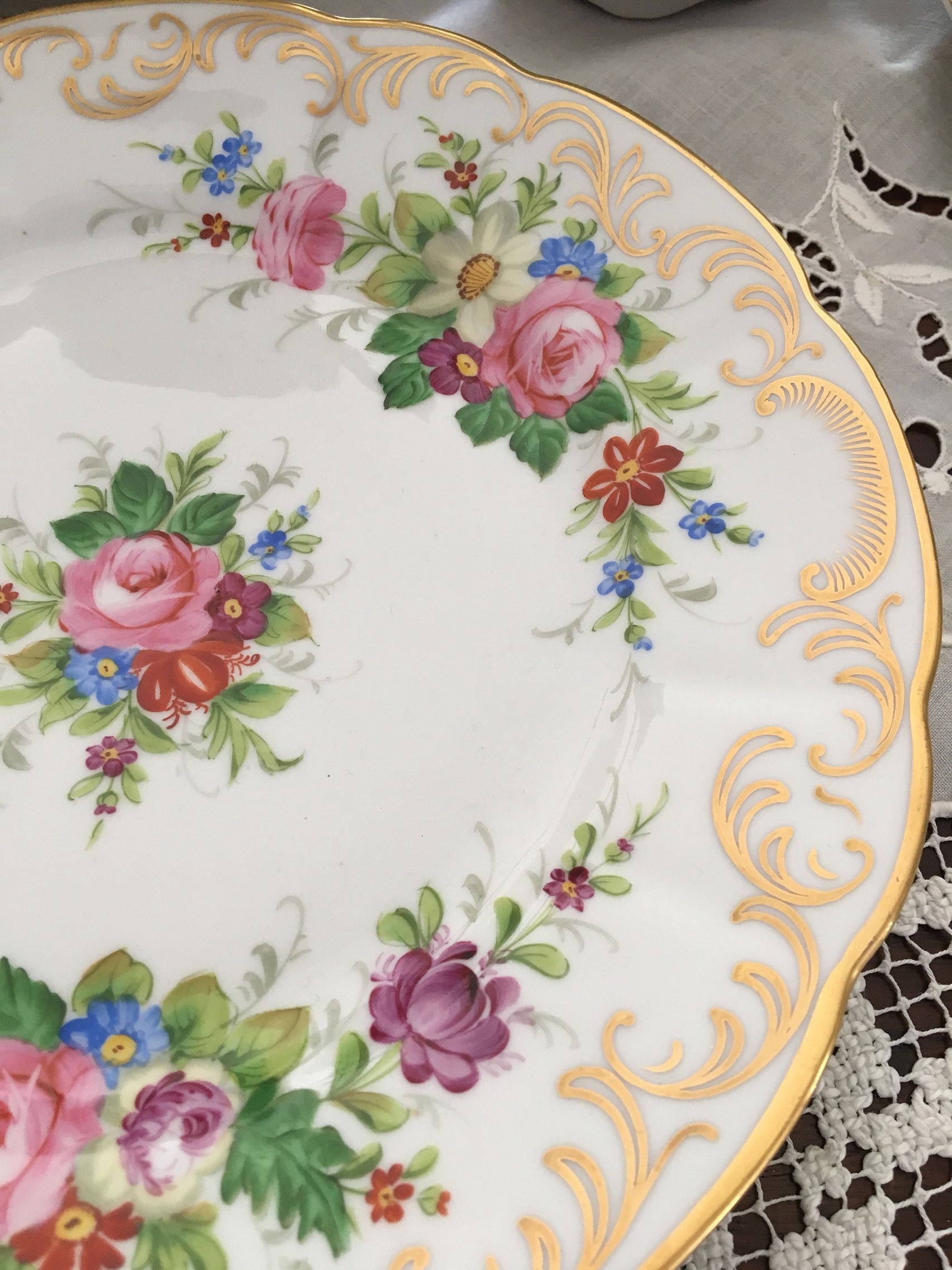 Porcelain Plate With Flowers Golden Gilded - Etsy