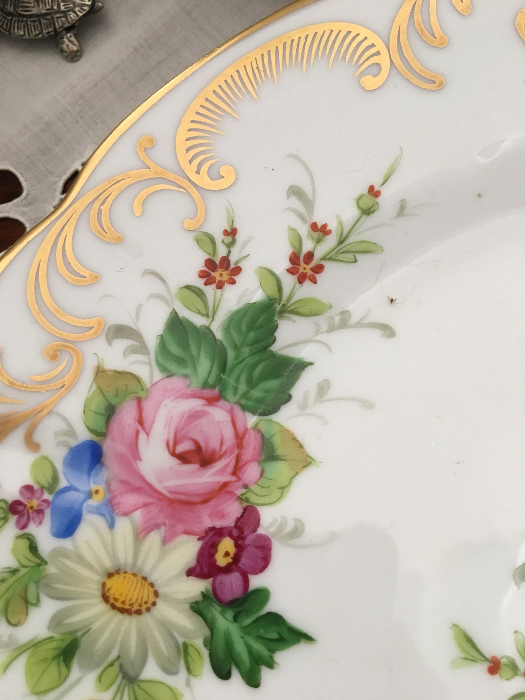 Porcelain Plate With Flowers Golden Gilded - Etsy