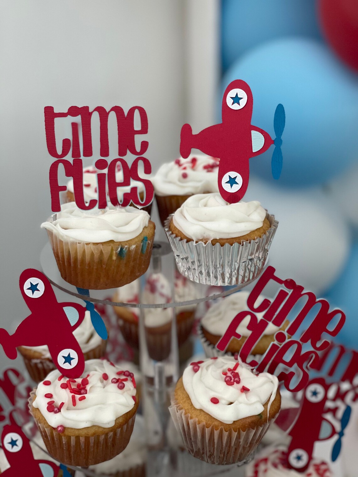 Time Flies Cupcake Toppers, Airplane Theme Party, Airplane Baby Shower ...