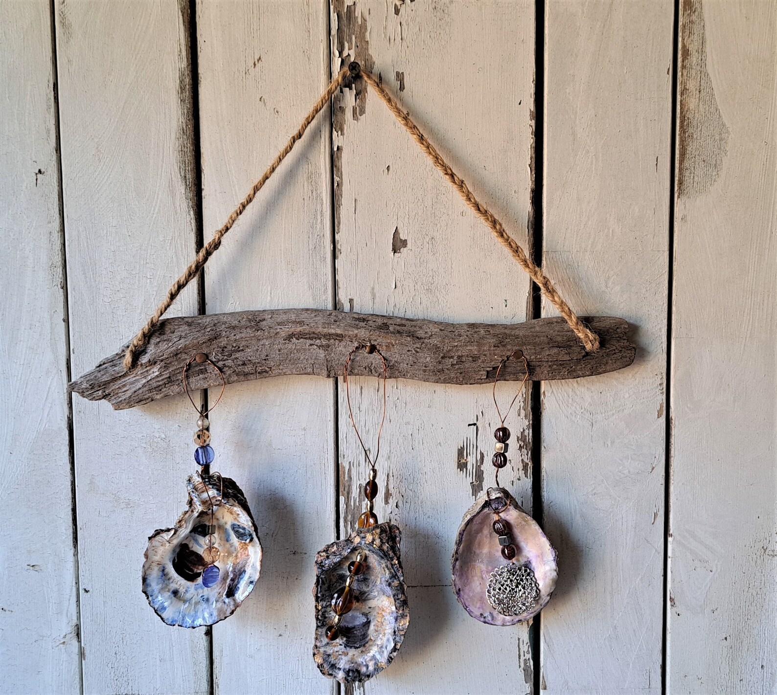 Nautical Beach House Driftwood and Oyster Shell Wall Hanging - Etsy