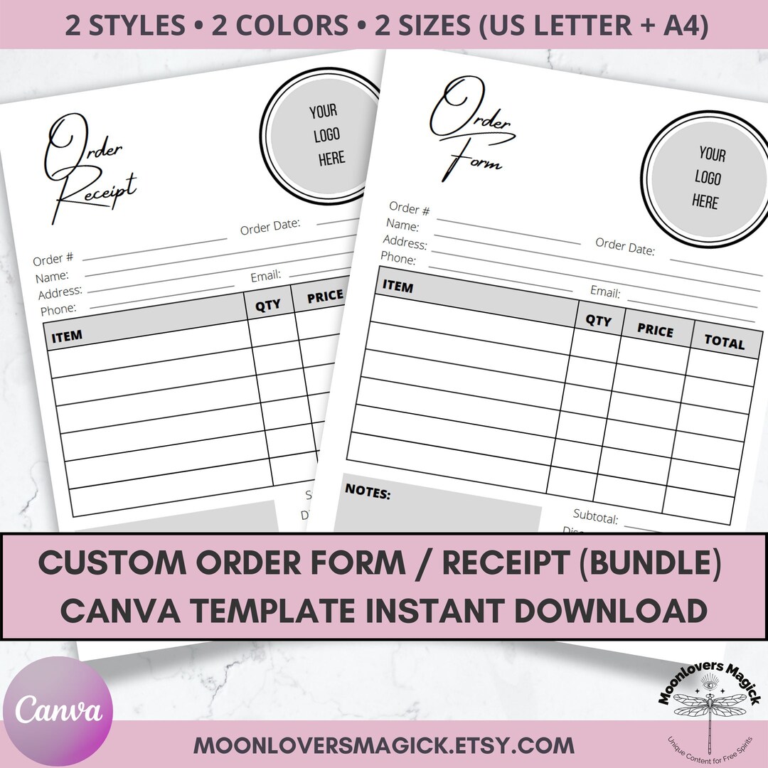 Custom Order Form Template Order Receipt Canva Template - Etsy