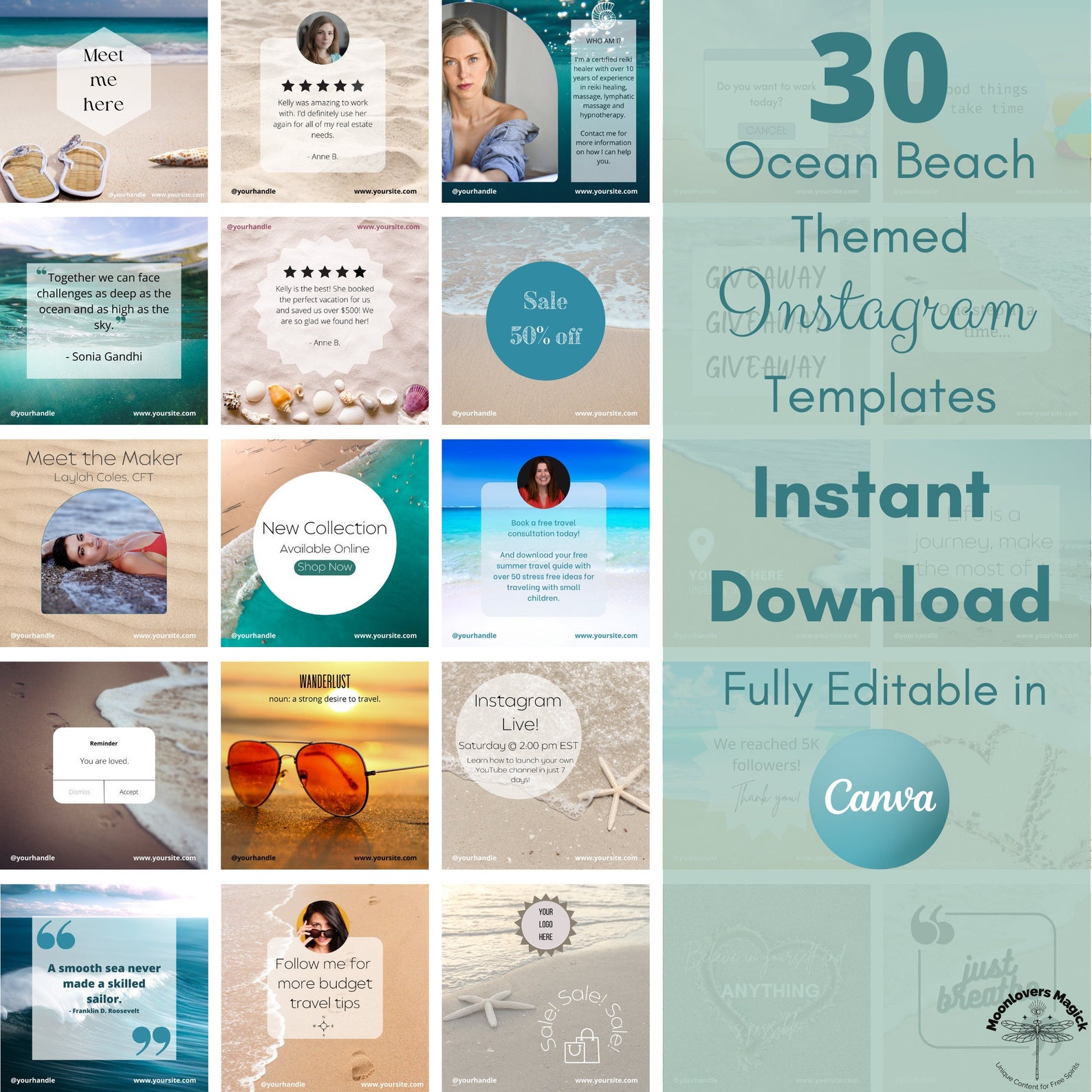 30 Editable Beach Ocean Themed Instagram Post Templates for - Etsy