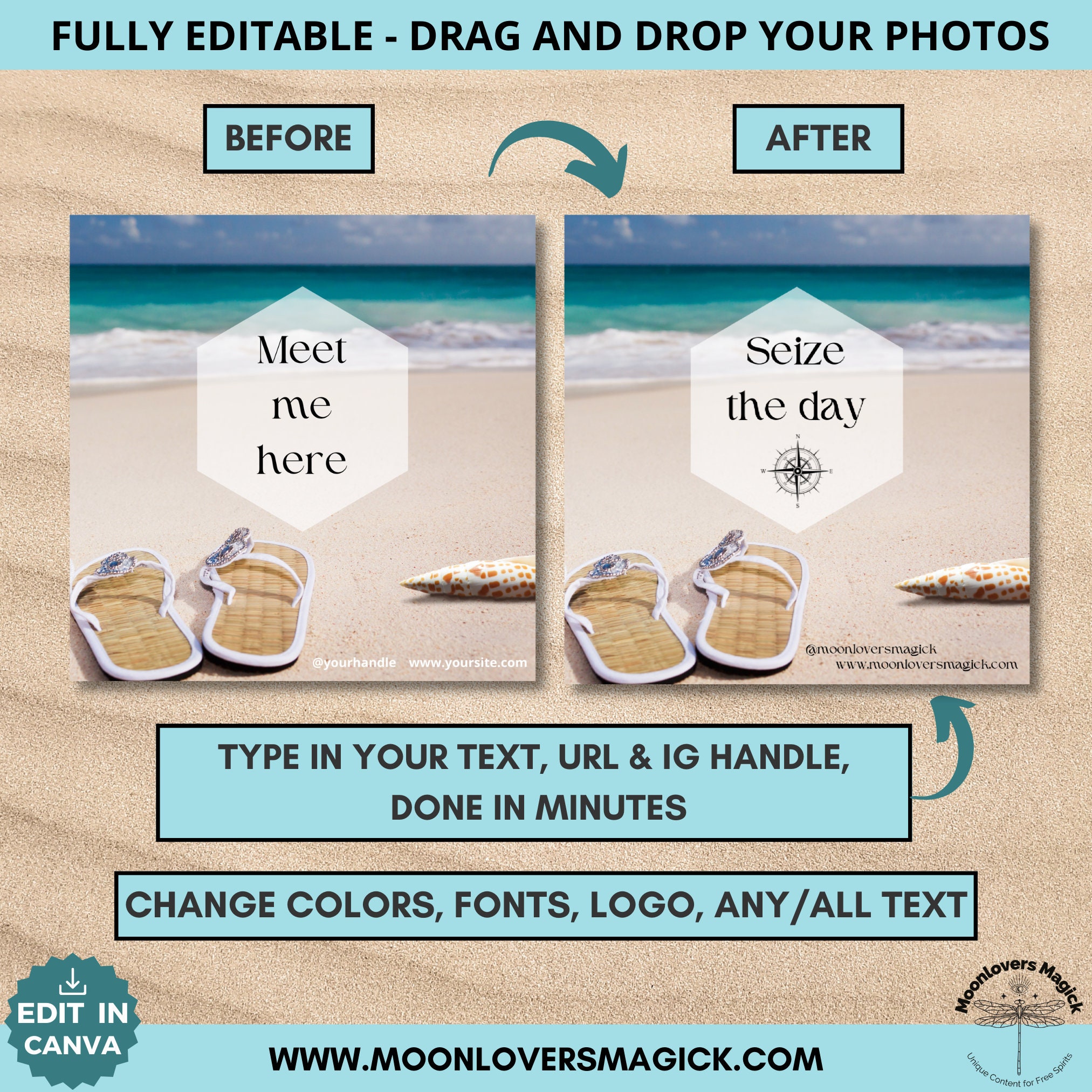 30 Editable Beach Ocean Themed Instagram Post Templates for Canva ...