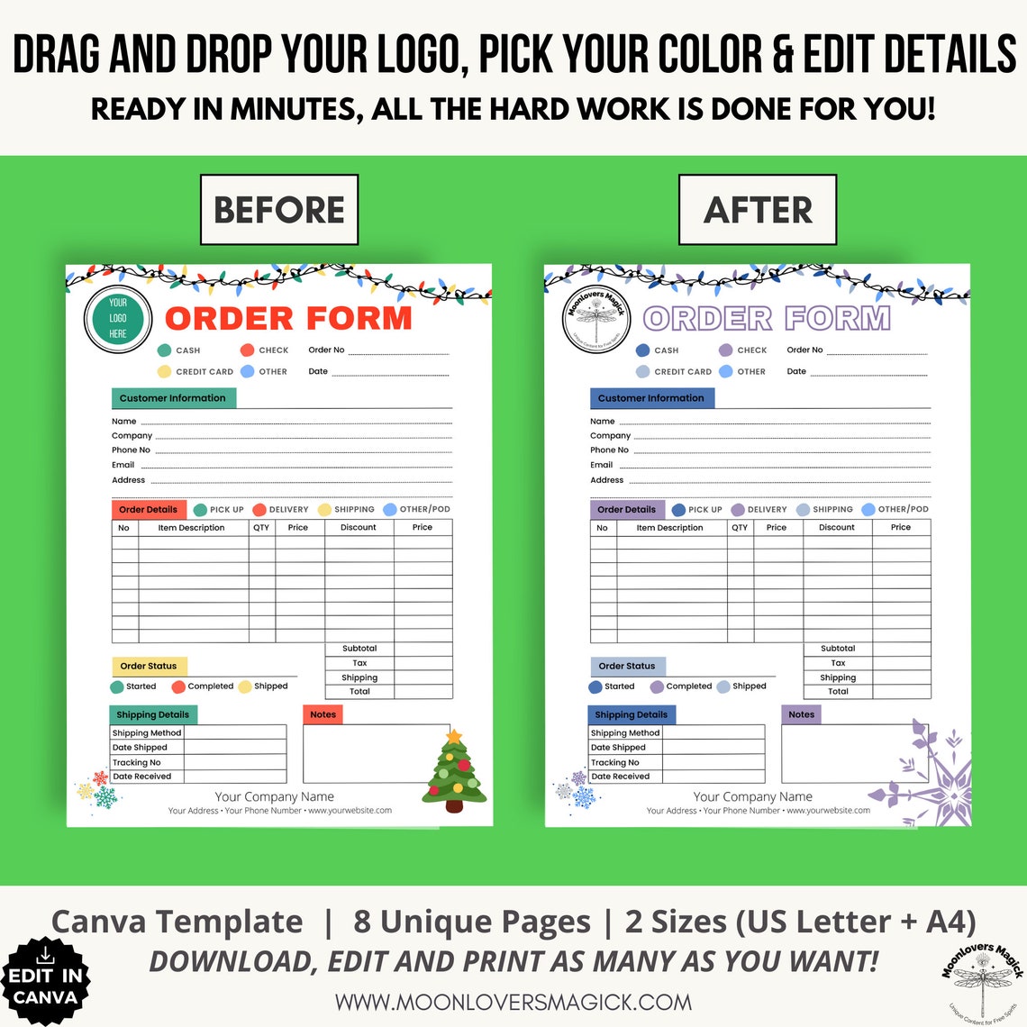 Christmas Order Form Template, Custom Logo Order Tracker, Order Receipt ...