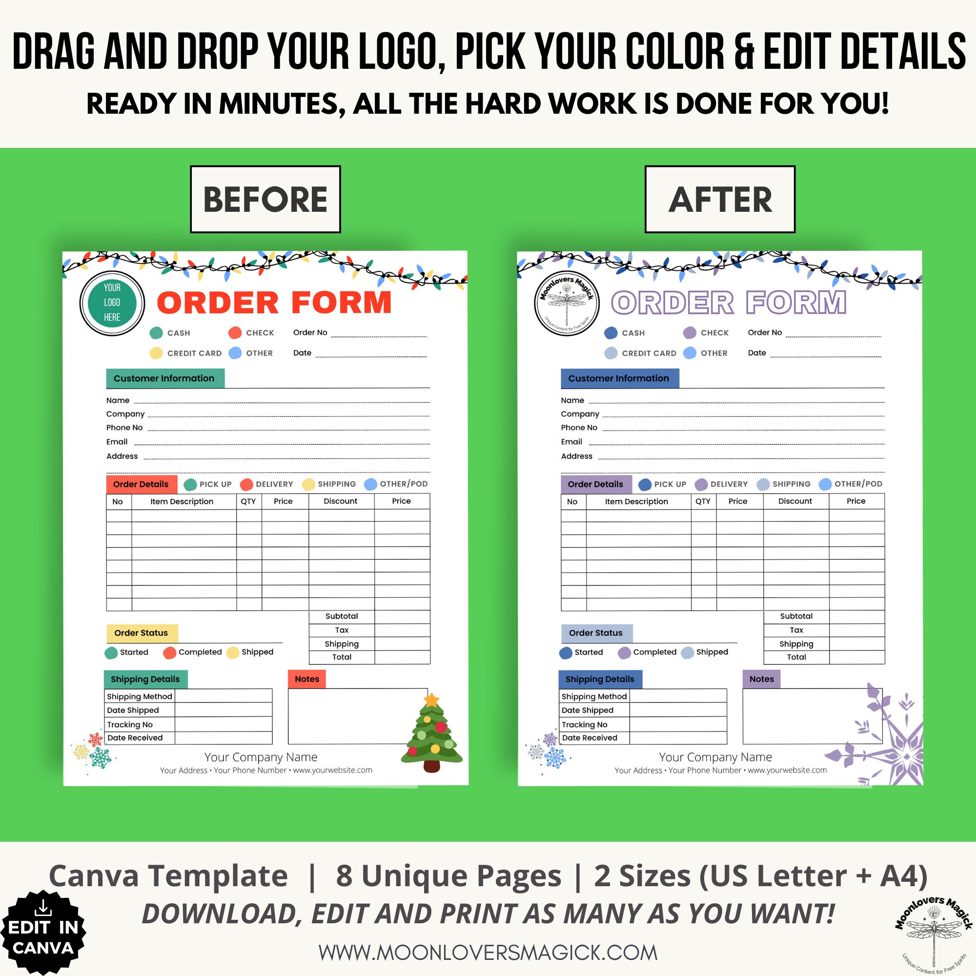 Christmas Order Form Template, Custom Logo Order Tracker, Order Receipt ...