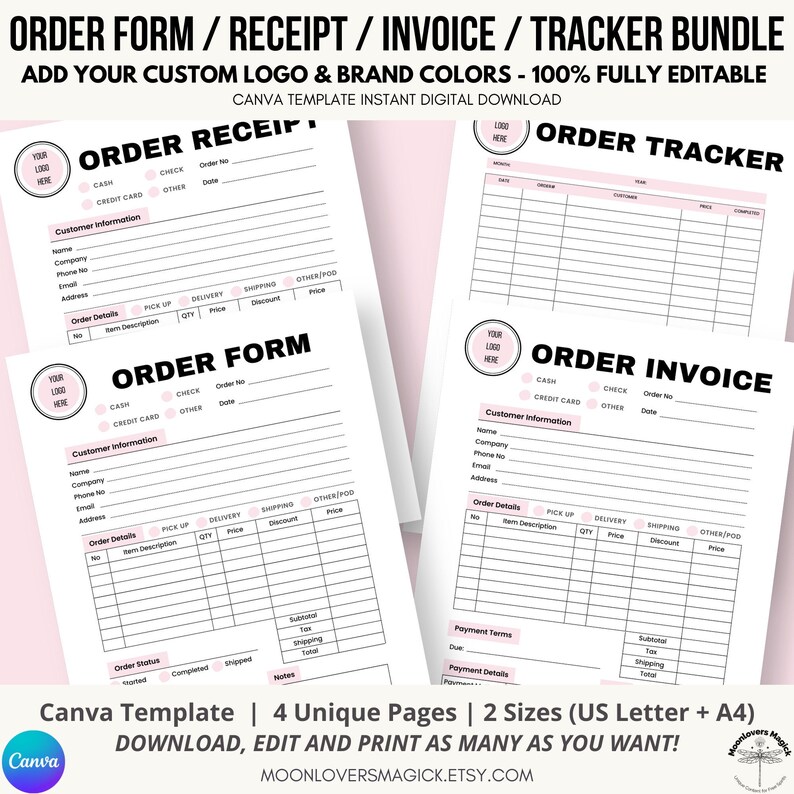 Logo Custom Order Form Template Order Tracker Order Receipt - Etsy