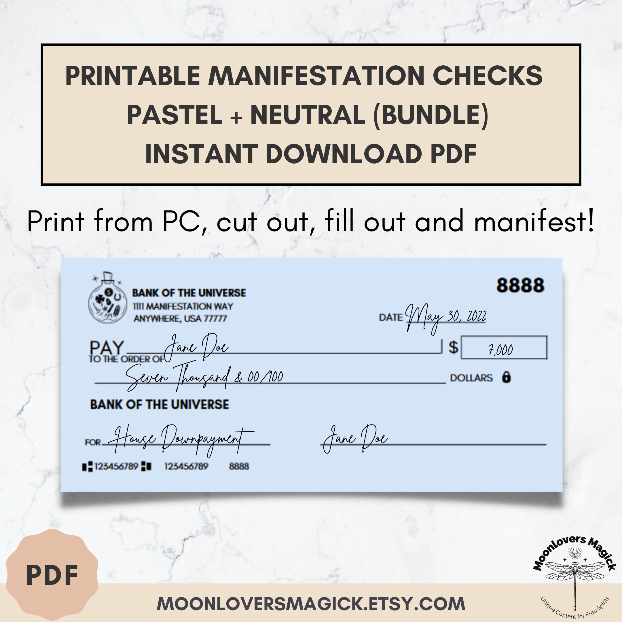 Printable Vision Board Checks, Pastel Neutral Minimalist Bundle With ...