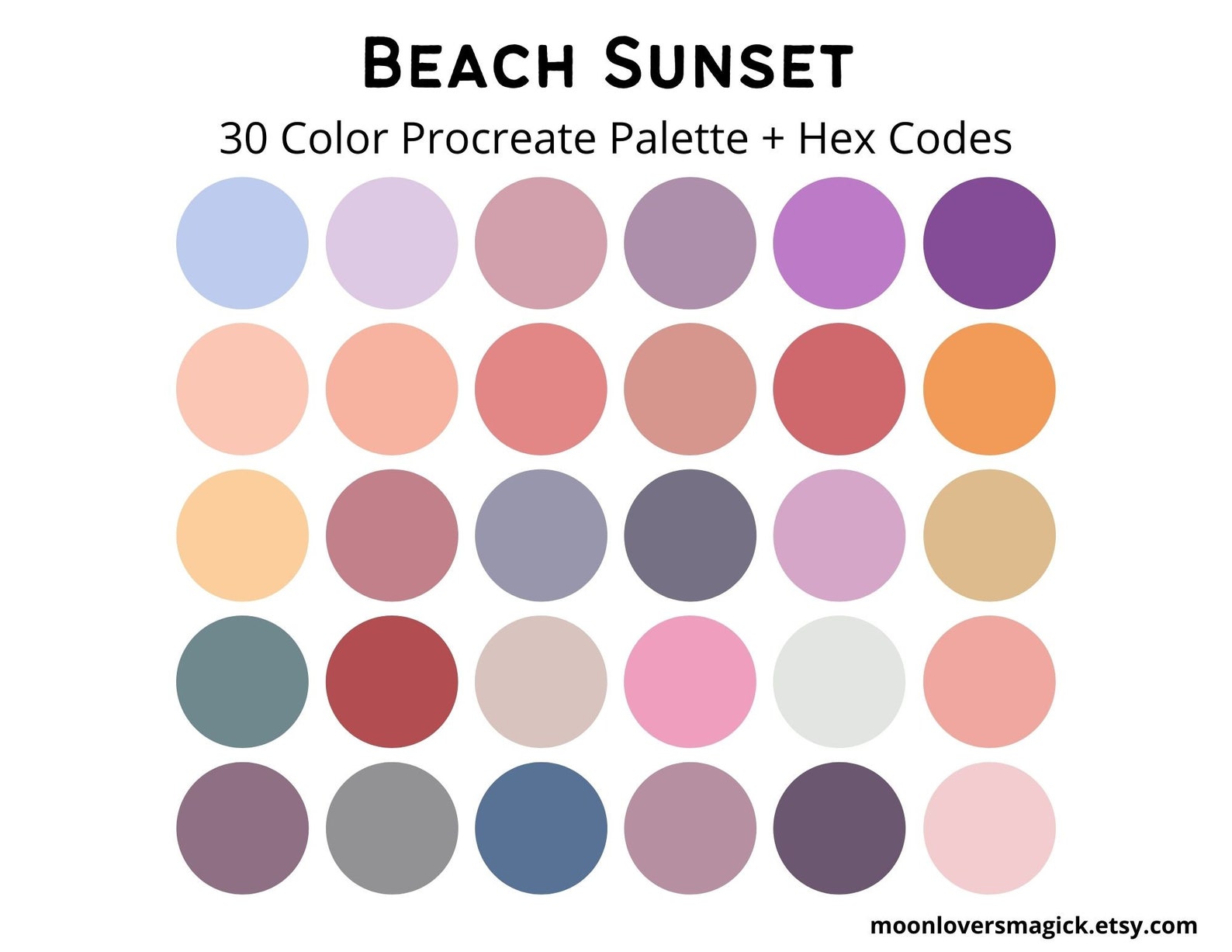 Beach Sunset Procreate Color Palette 30 Colors Swatches File Etsy