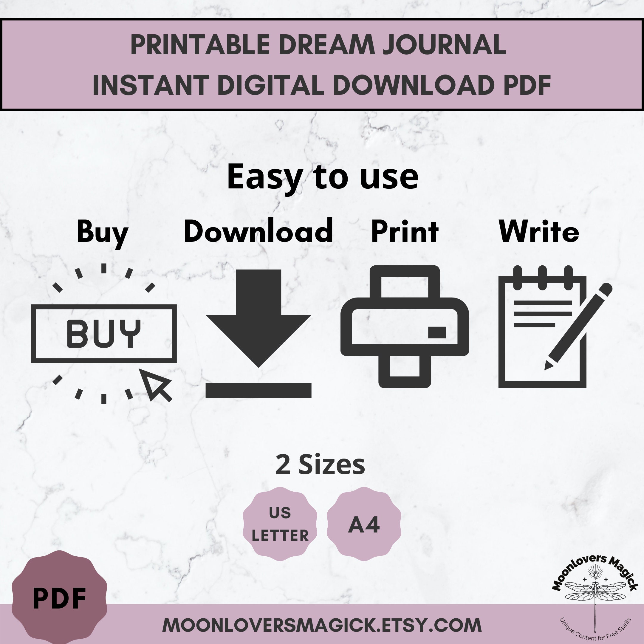 Guided Dream Journal Printable Notebook, Instant Digital Download PDF ...