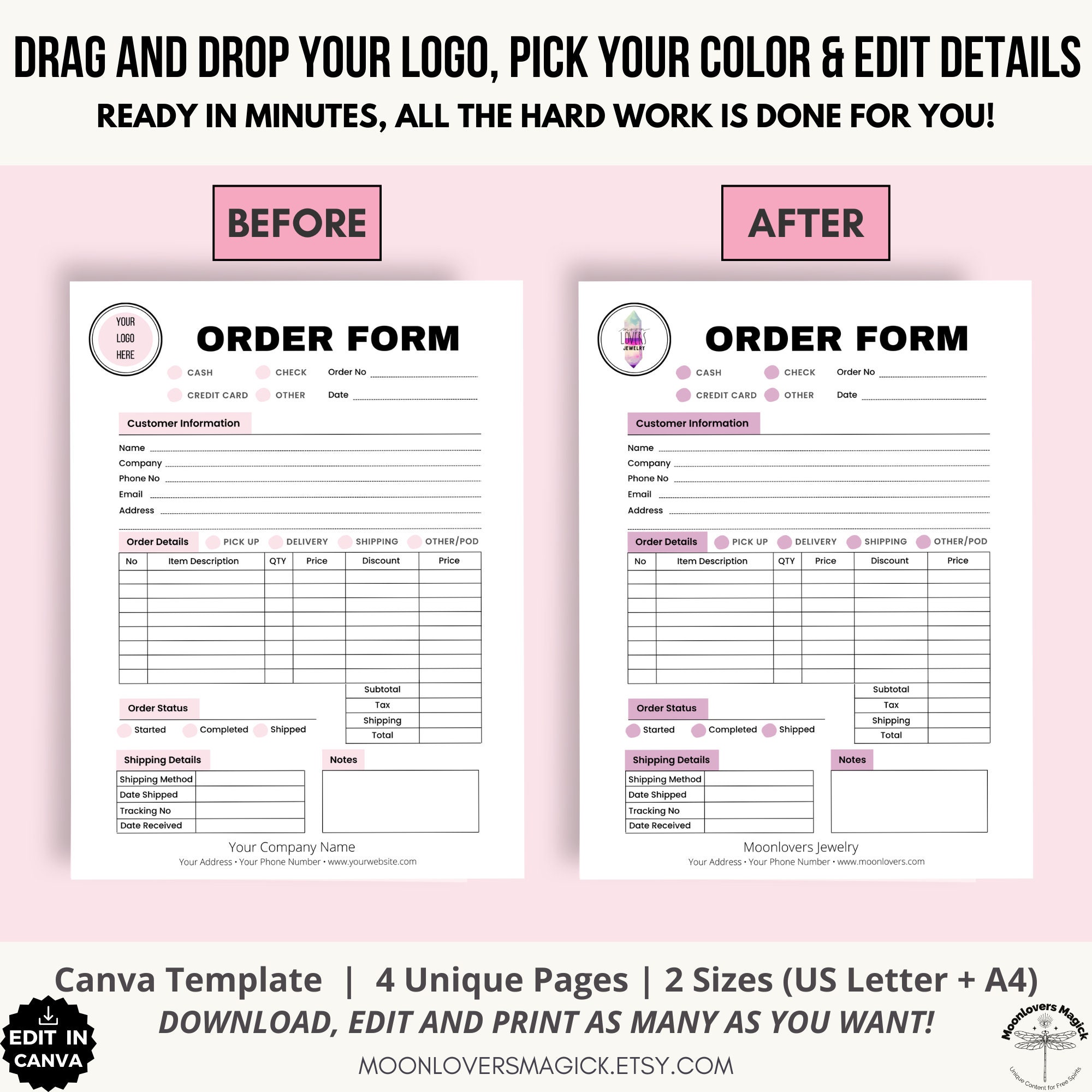 Logo Custom Order Form Template, Order Tracker, Order Receipt Canva ...