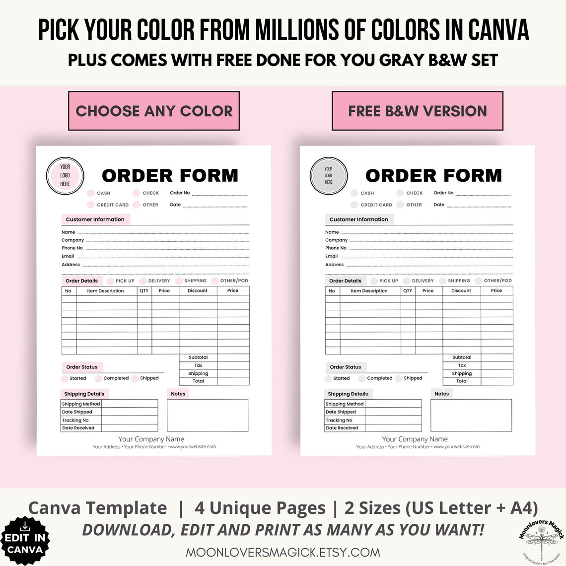 Logo Custom Order Form Template, Order Tracker, Order Receipt Canva ...