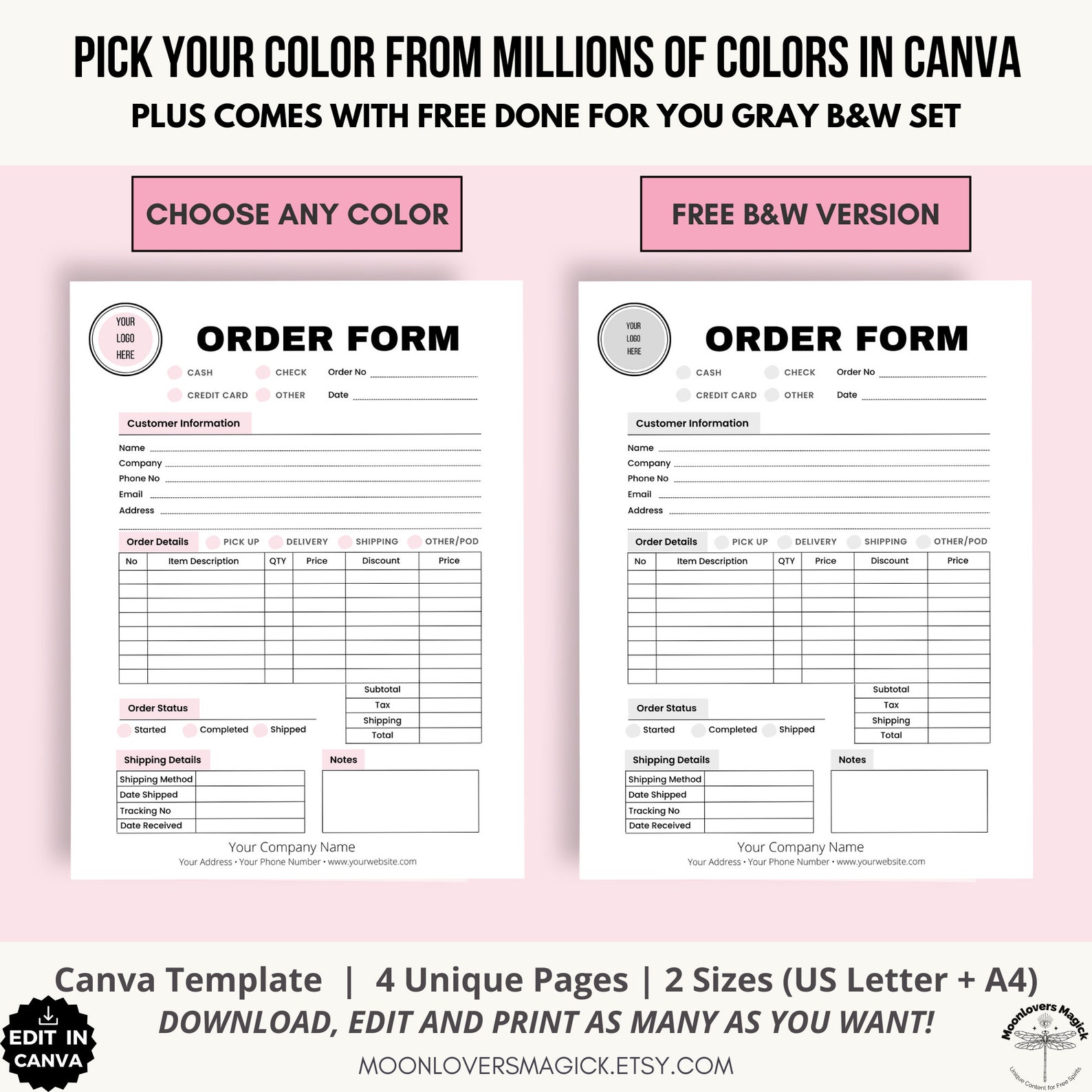 Logo Custom Order Form Template, Order Tracker, Order Receipt Canva ...