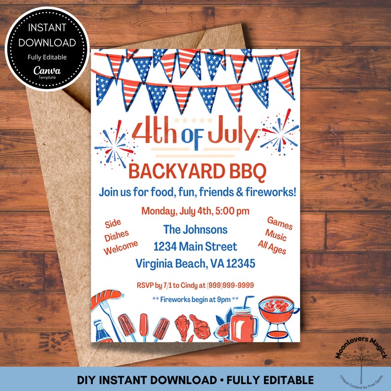 Editable 4th of July BBQ Invitation DIY Instant Digital - Etsy