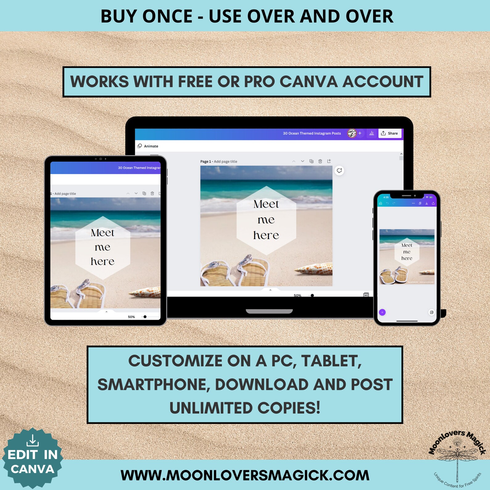 30 Editable Beach Ocean Themed Instagram Post Templates for Canva ...