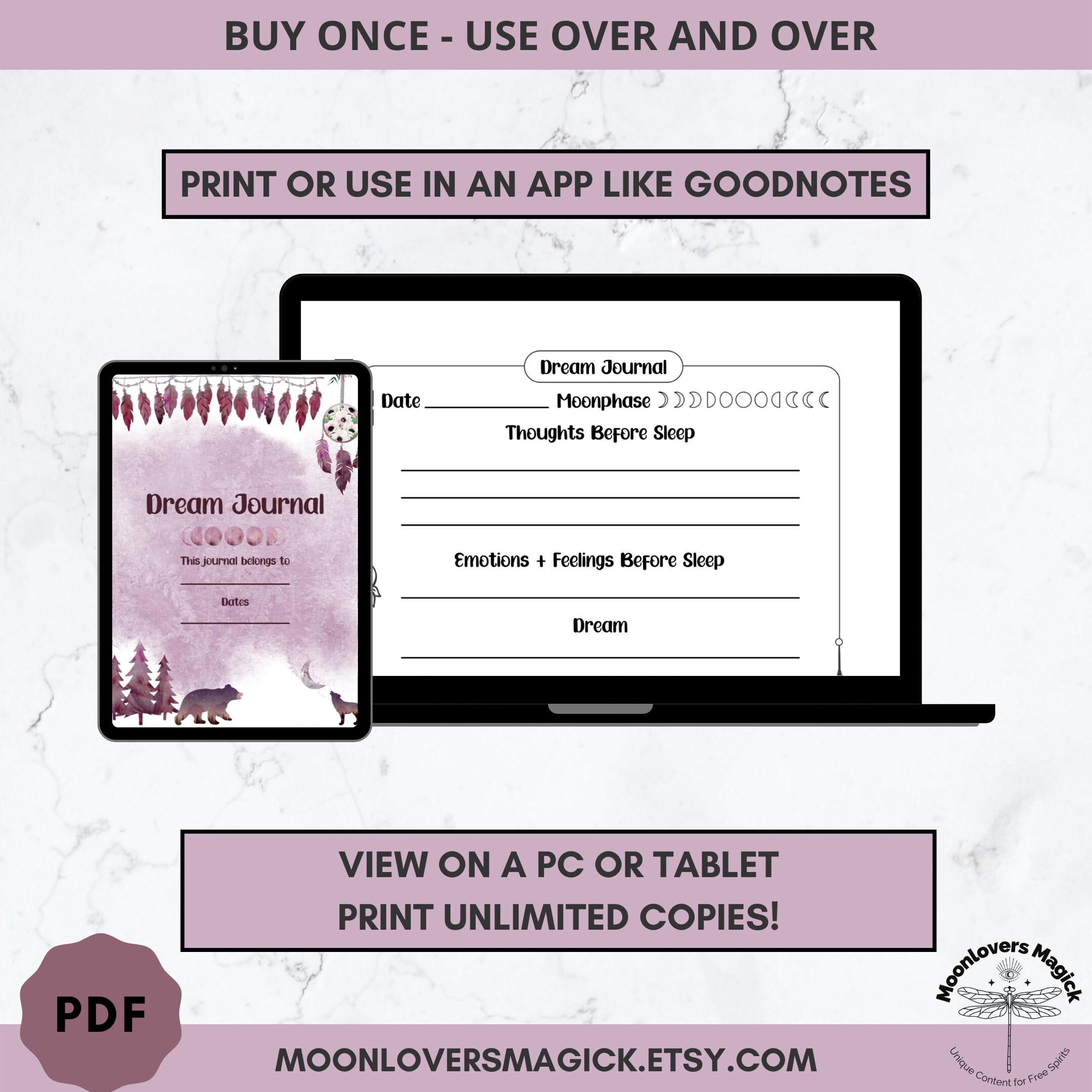 Guided Dream Journal Printable Notebook, Instant Digital Download PDF ...