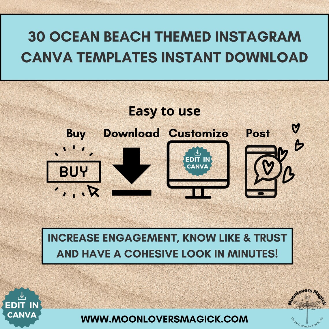 30 Editable Beach Ocean Themed Instagram Post Templates for Canva ...