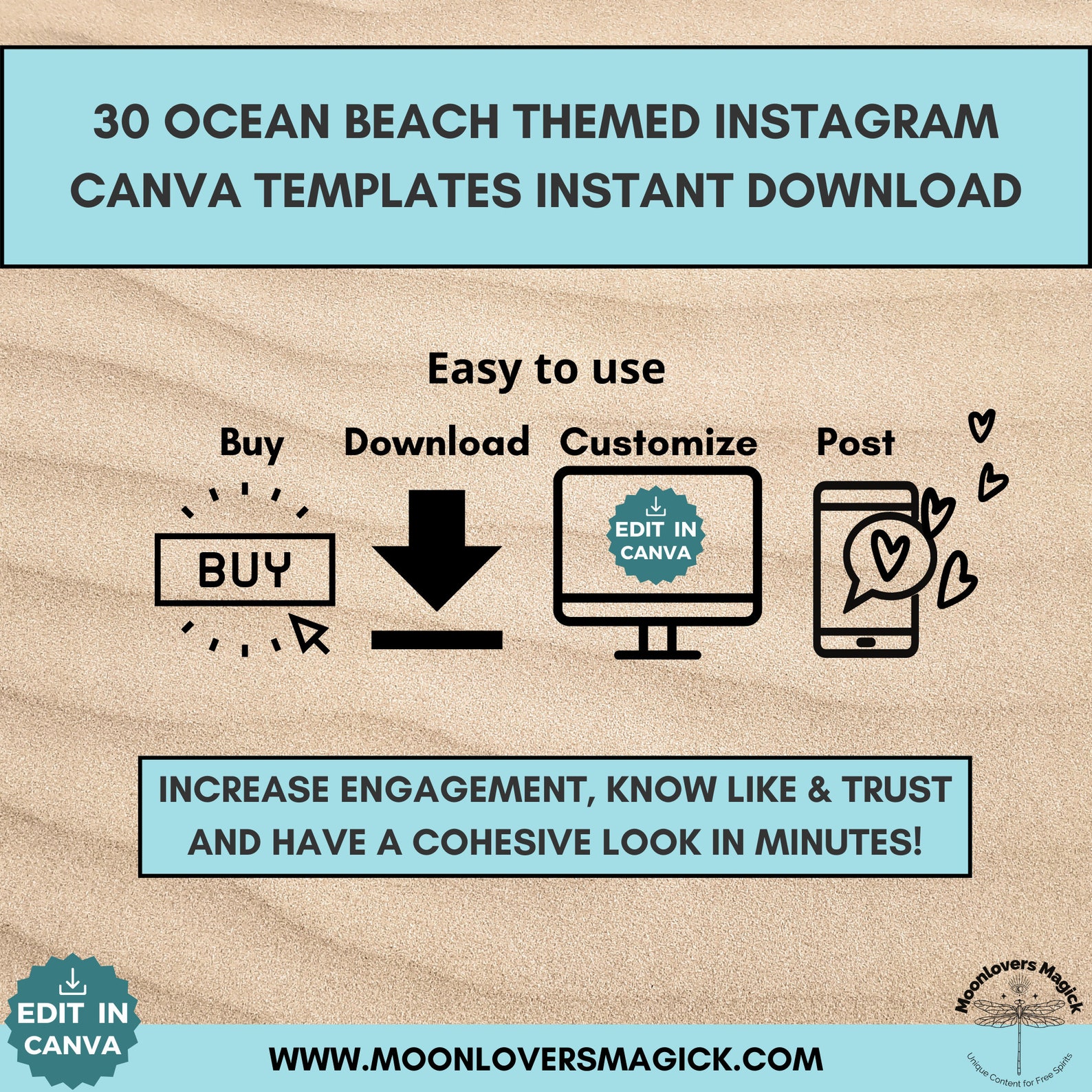 30 Editable Beach Ocean Themed Instagram Post Templates for Canva ...