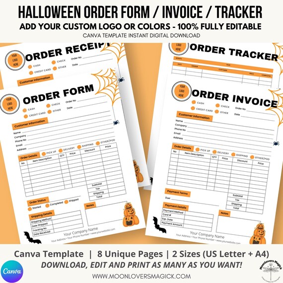 Halloween Order Form Template Custom Logo Order Tracker - Etsy